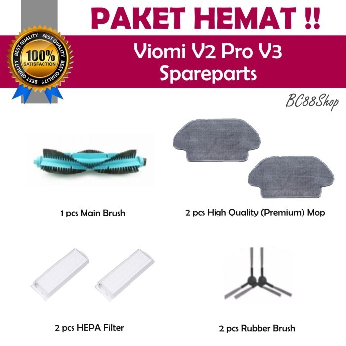 Jual Viomi V2 Pro V3 spareparts (Main Brush, Mop, Hepa Filter, Side ...
