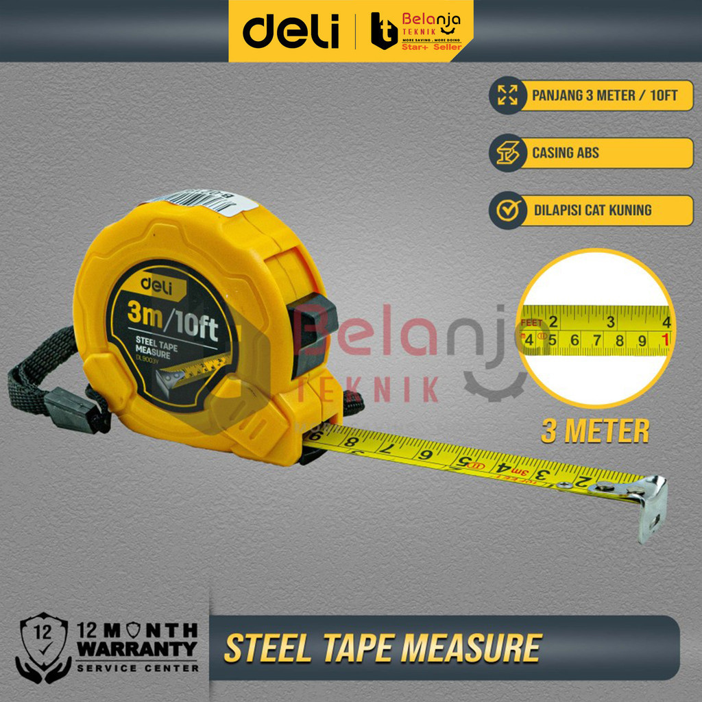 Jual Deli Tape Measure 3 Meter Meteran 3m Alat Ukur Elastis Pengunci ...