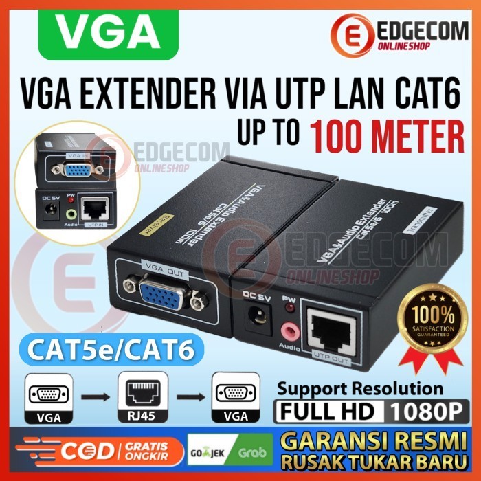 Jual VGA + Audio Extender Via Kabel UTP LAN CAT5e / CAT6 up to 100 ...