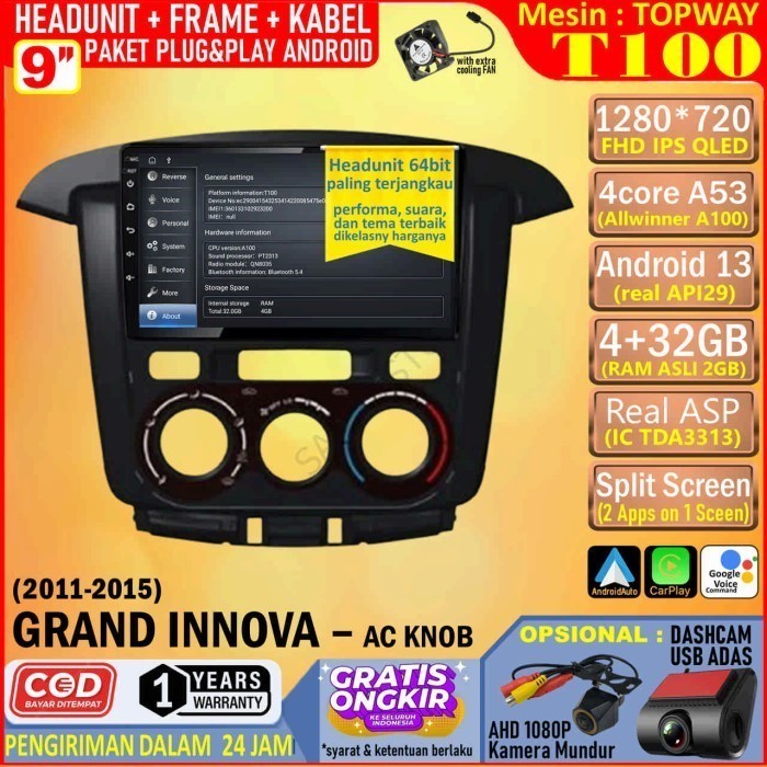 Jual Paket Headunit Android 9 inch + Frame + Soket PNP Toyota Innova ...