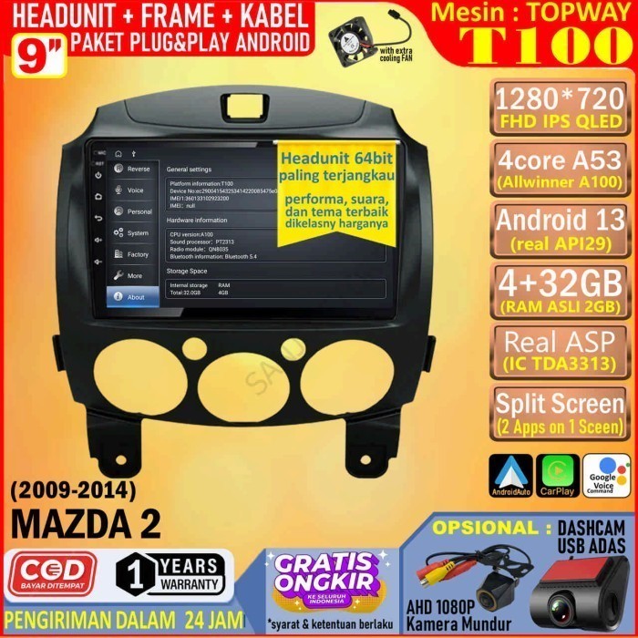 Jual Paket Headunit Android 9 inch + Frame + Soket PNP Mazda 2 2009 ...