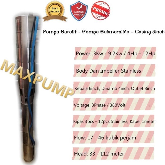 Jual Pompa satelit 5.5hp untuk sumur bor casing pipa 6 inch kipas stenlis | Shopee Indonesia