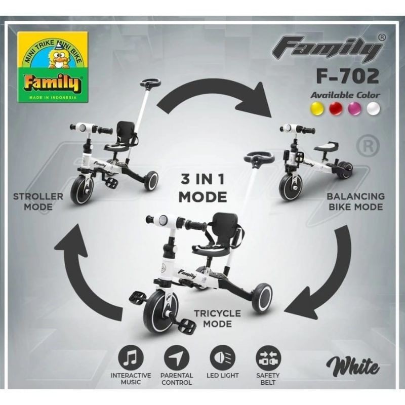 Jual Balance Bike Family F701 F702 Tricycle Stroller Balancing Mode Trike F 701 F 702 Roda 3 ...