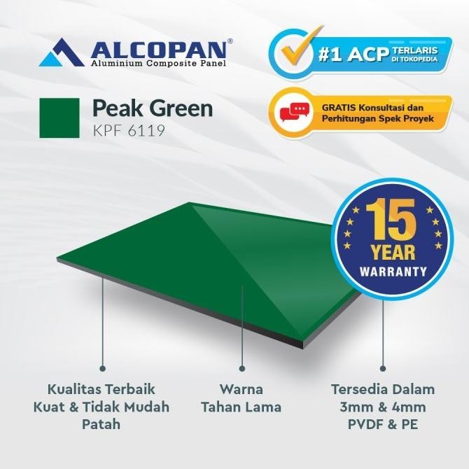 Jual ACP aluminium composite panel Alcopan Peak Green PE 3mm | Shopee ...