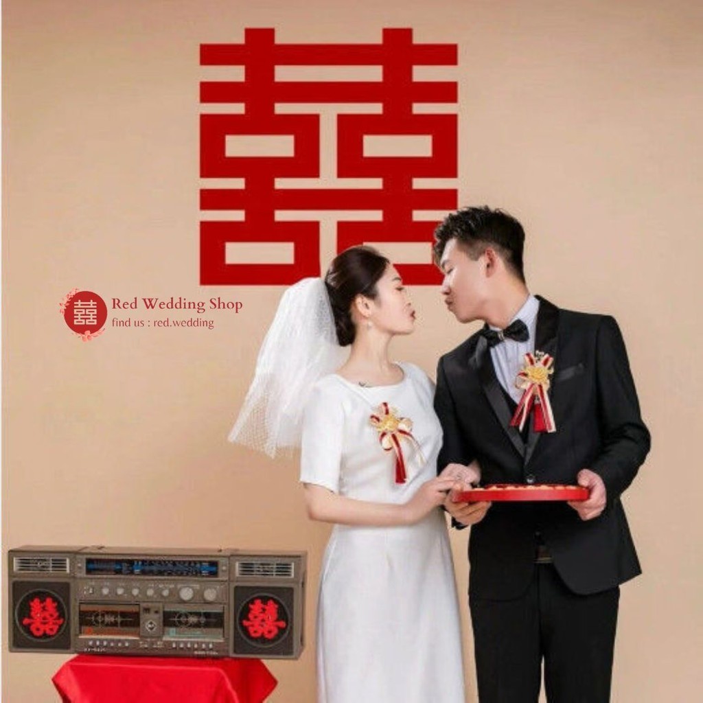 Jual [Xi KOTAK] Sticker Xi Wedding Shuang Xi Merah Kotak POLOS uk. 40cm ...