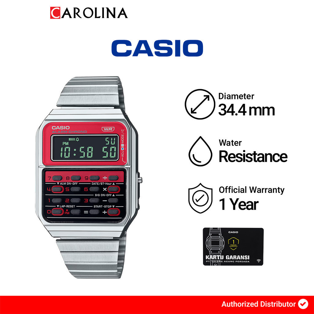 Jual Jam Tangan Unisex CASIO Calculator Vintage CA-500WE-4B Digital Dial Ion Plated Band ...