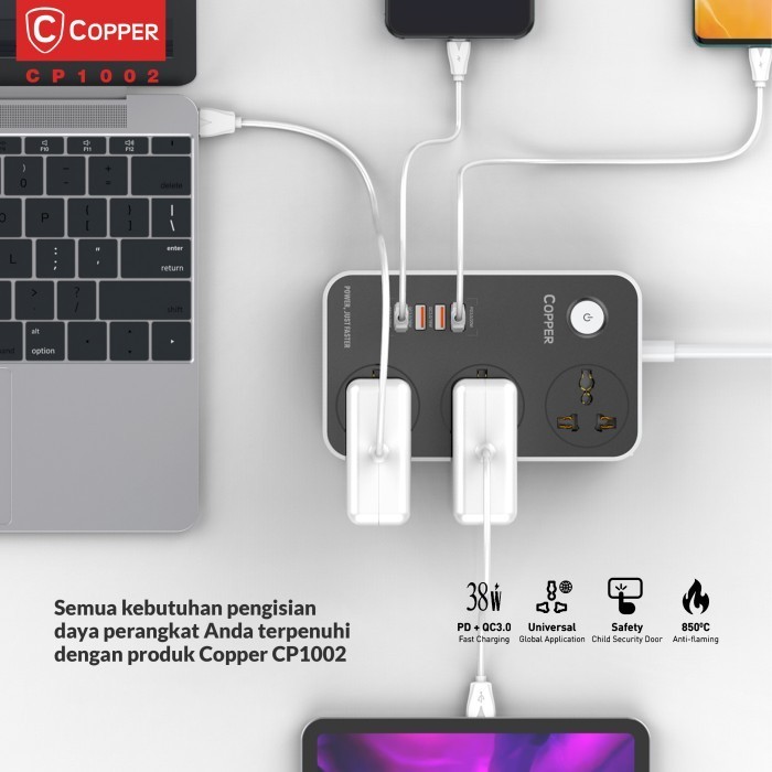 Jual Copper Power Socket Cp1002 Usb Pd 20W + Qc 3.0 Fast Charging ...