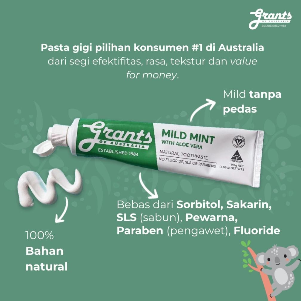 Jual Promo Kembali!! Grants Of Australia Toothpaste - Mild Mint Natural ...