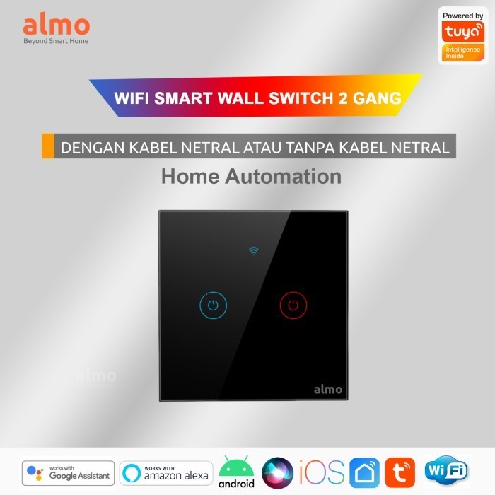 Jual Tuya Wifi Smart Switch EU 2 Gang Hitam Saklar Home Automation IoT ...