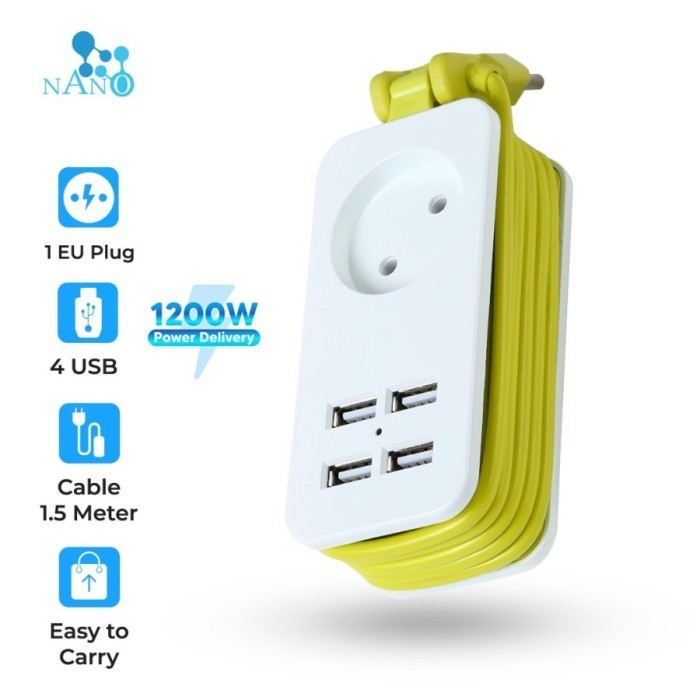 Jual Stop Kontak Traveling Lubang Eu Plug + 4 Port Usb Colokan Listrik ...