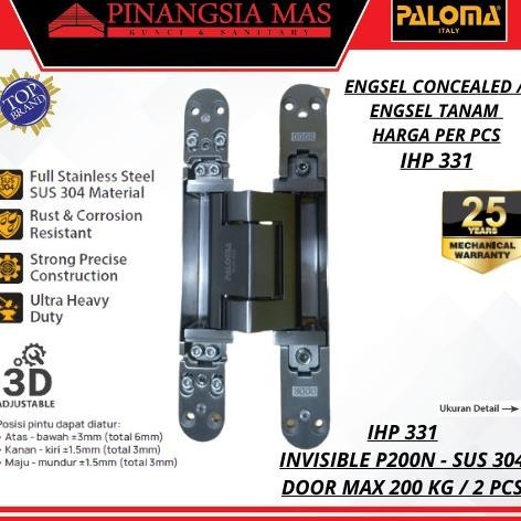 Jual Engsel Hinge Paloma Concealed P200 Silver #Engsel Tanam Pintu/ Ihp ...