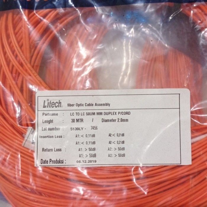Jual Kabel Optik Litech Lc To Lc 50Um Mm 30M Duplex Fiber Optic Cable ...