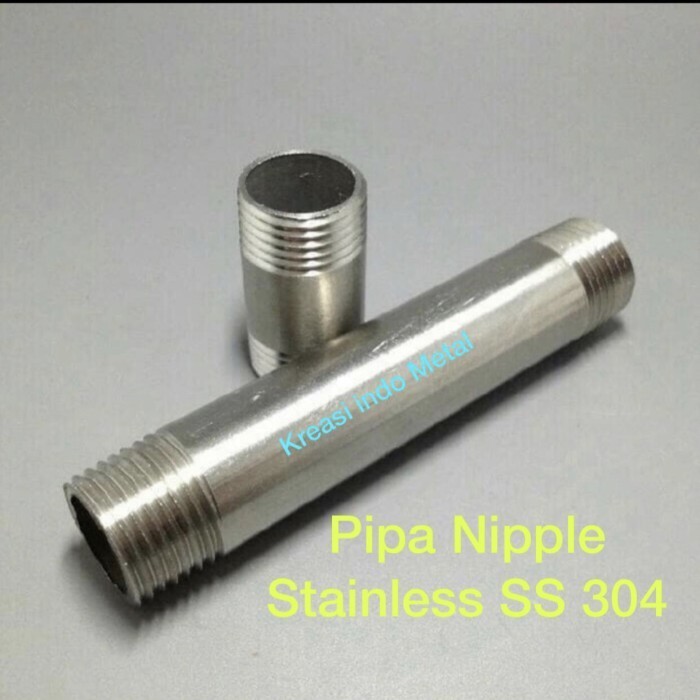 Jual Pipa nipple 2 x 100 mili / 10 cm SS304 -nepel nipel Stainless 304 | Shopee Indonesia