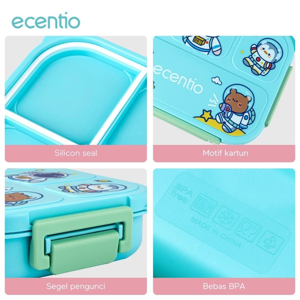 Jual ECENTIO & FOODI LUNCH BOX ANAK TEMPAT MAKAN SET 4 SEKAT ANTI ...