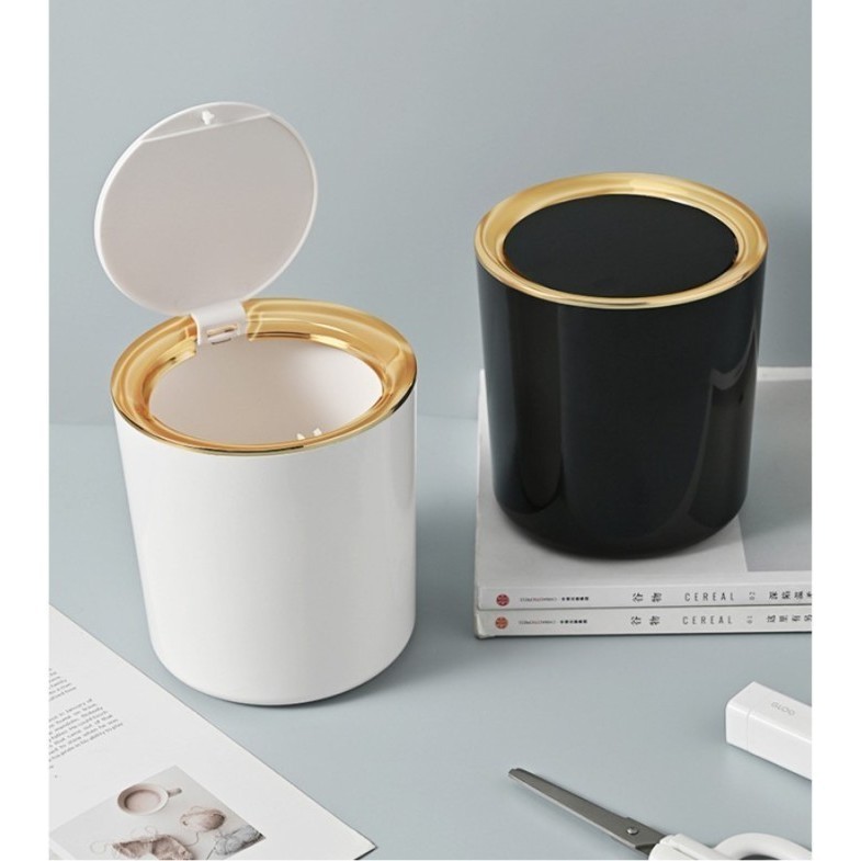 Jual Tempat Sampah Meja Bulat Plastik Dengan Tutup Mini Trash Bin Wh ...