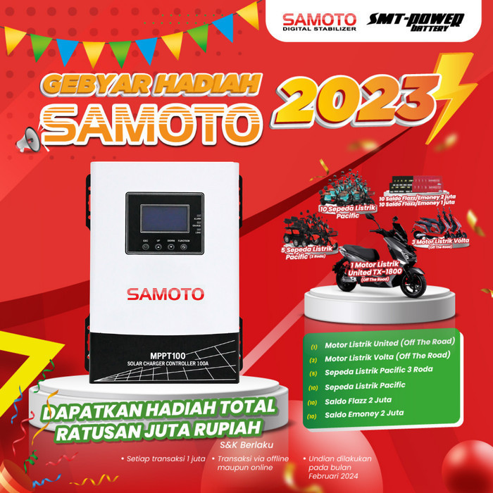 Jual SAMOTO Solar Charge Controller MPPT 100A Charger 12V 24V 48V ...
