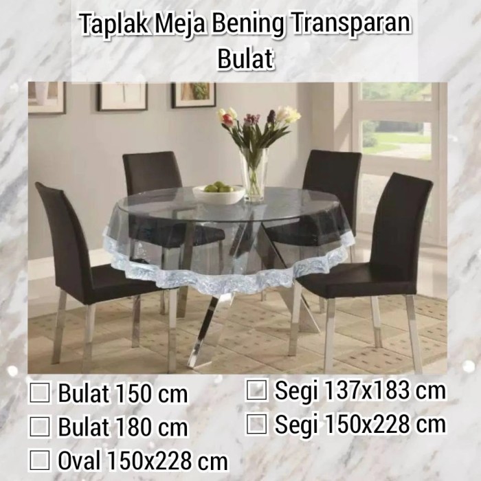 Jual taplak meja makan bening pvc bulat mika renda 4 6 8 kursi 150 180 cm | Shopee Indonesia