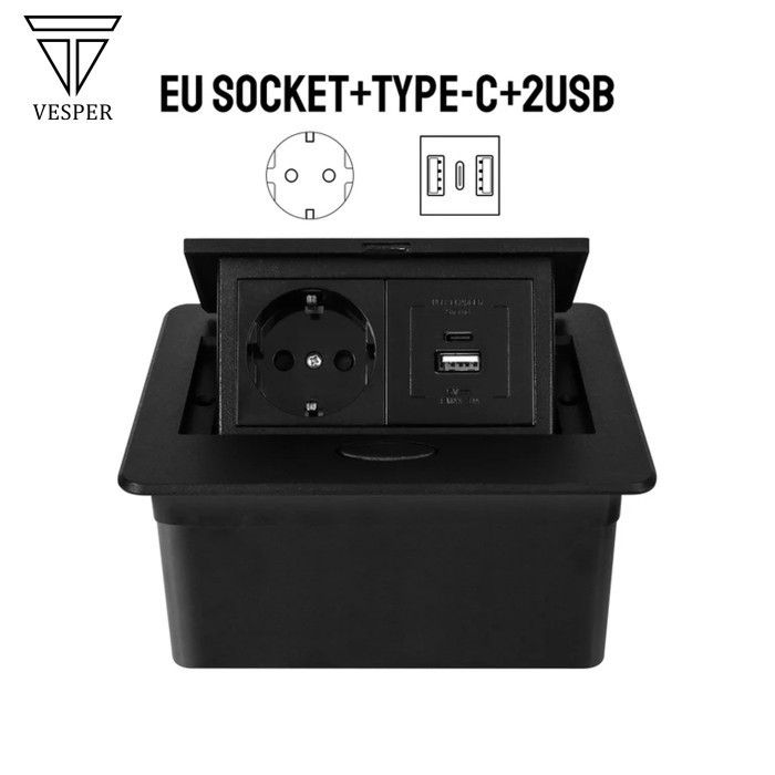 Jual Pop Up Socket 1Slot + Usb Type A + Type C Stop Kontak Meja Tanam ...