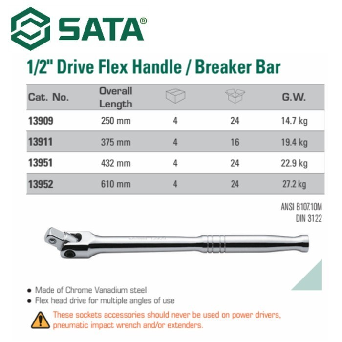 Jual Gagang Sok 13951 1/2" Dr. Flex Handle/Breaker Bar 432Mm Sata Kunci ...