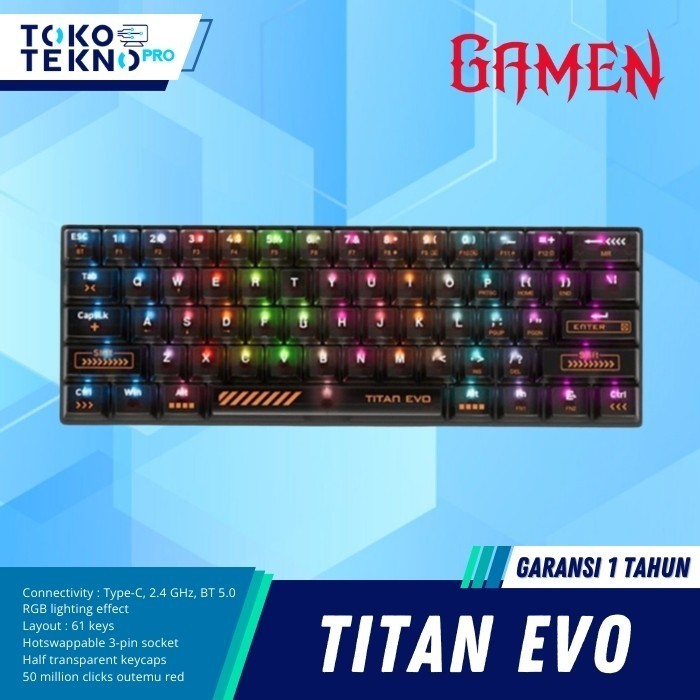 Jual Ready Gamen Titan Evo Wireless Gaming Keyboard 3in1 Connection 60% ...