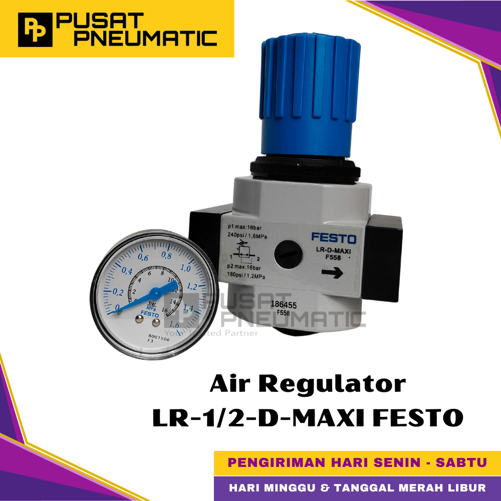 Jual LR-1/2-D-MAXI Pneumatic Air Pressure Regulator Festo Pengatur Tekanan Angin Drat 1/2 Inch ...