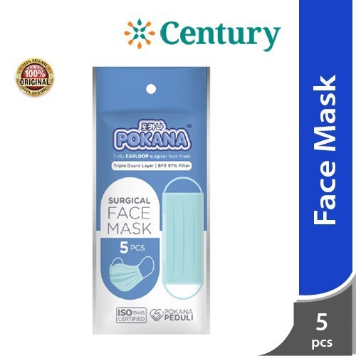 Jual Pokana 3ply Earloop Surgical Face Masker isi 5 / adult mask ...