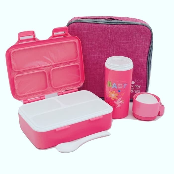 Jual LUNCHBOX YOOYEE 628 PINK GREEN FREE BAG - KOTAK BEKAL ANAK | Shopee Indonesia