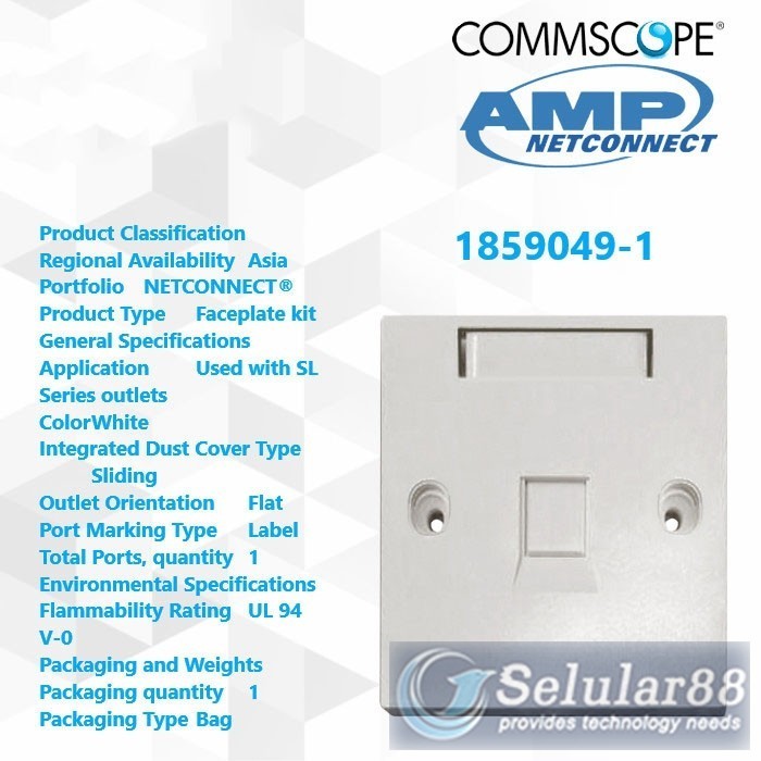 Jual AMP Commscope 1859049-1 Faceplate Kit 1Port Face Plate 1 Hole ...