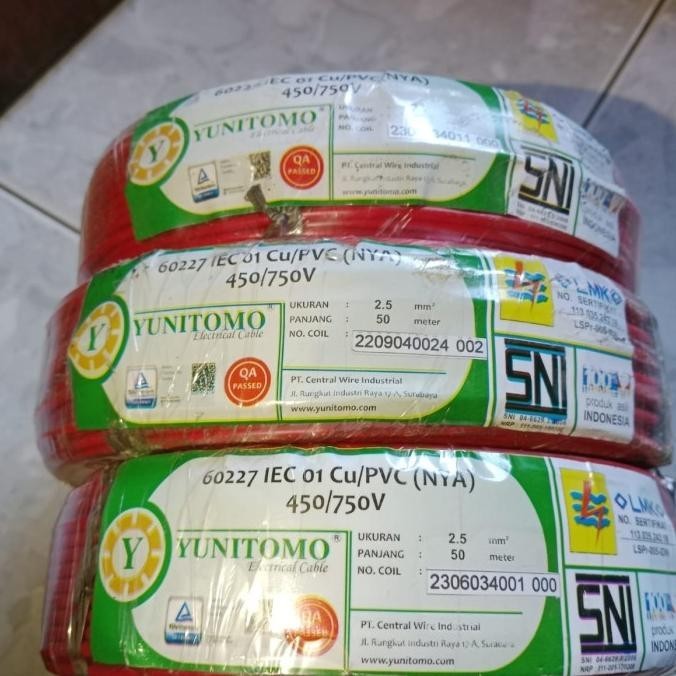 Jual BEBAS ONGKIR - KABEL YUNITOMO NYA 2.5MM PANJANG 50 METER SNI-LMK ...