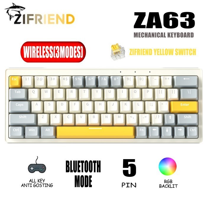 Jual Zifriend Za63 63 Keys Hotswap Wireless Mechanical Keyboard 3 Es ...