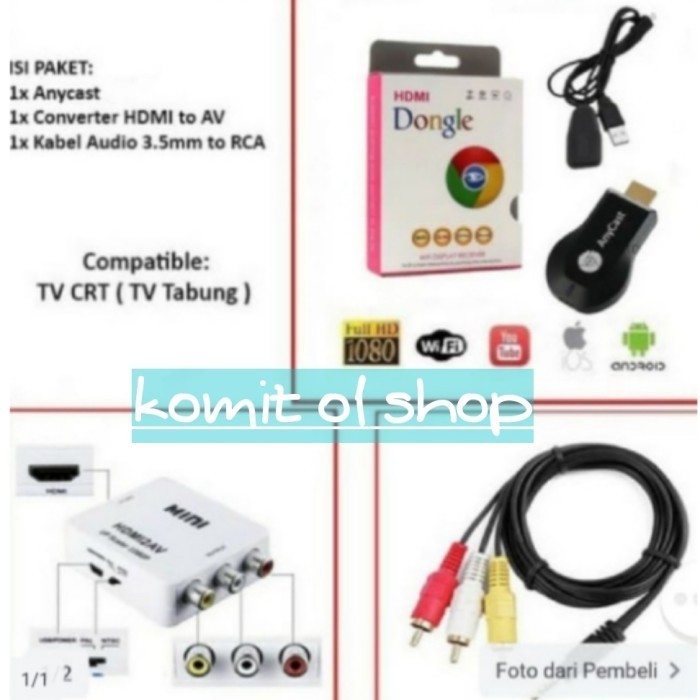 Jual Paket Komplit Hdmi Dongle + Hdmi Av + Kabel Rca Dari Hp Ke Tv Tabung | Shopee Indonesia