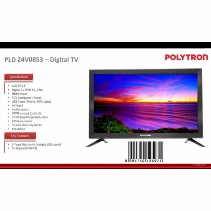 Jual [Baru] Pld24V0853 Led Digital Dvb-T2 Tv 24 Inch Polytron Pld 24V0853 | Shopee Indonesia