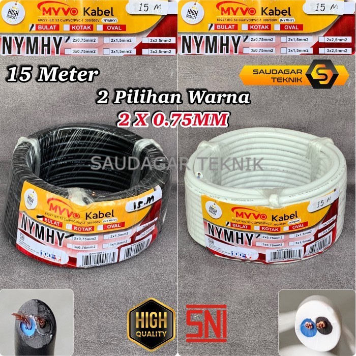 Jual Kabel NYMHY 2x0.75 15 Meter Kabel Listrik Kawat Tembaga SNI 2x0.75mm 15M K02 | Shopee Indonesia