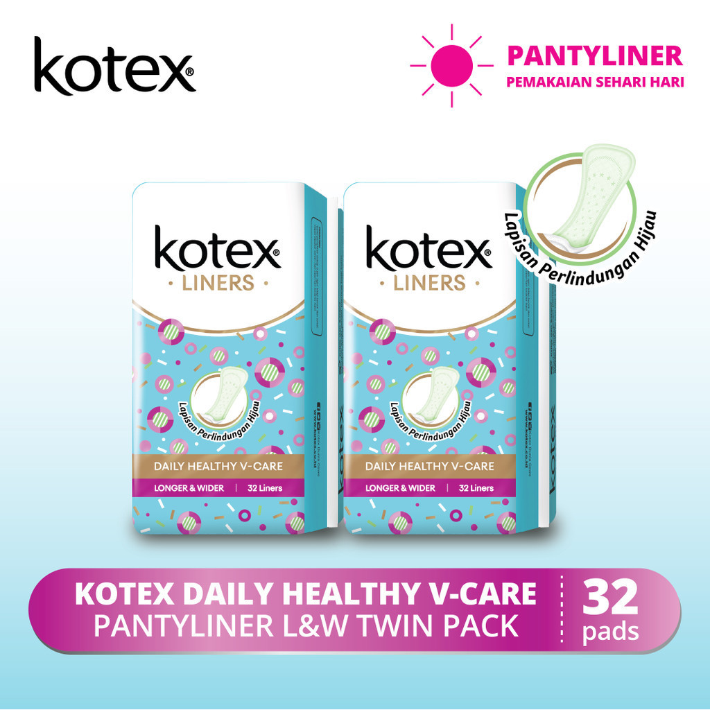 Jual Kotex Liners Daily Healthy V-Care Longer & Wider isi 32s x 2 Packs ...