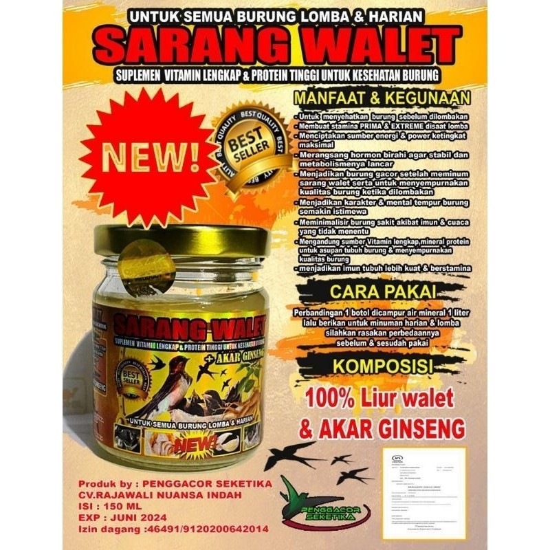 Jual 150 ml Sarang wallet vitamin burung sarang walet plus ginseng ...