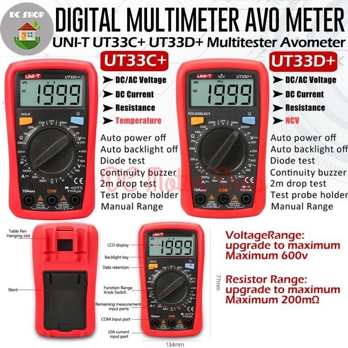 Jual Uni-T Ut33C+ Ut33D+ Digital Multimeter Avo Meter Multitester ...