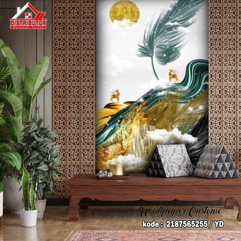 Jual PK32 jual wallpaper dinding custom 3d tema leaf / daun Hemat ...