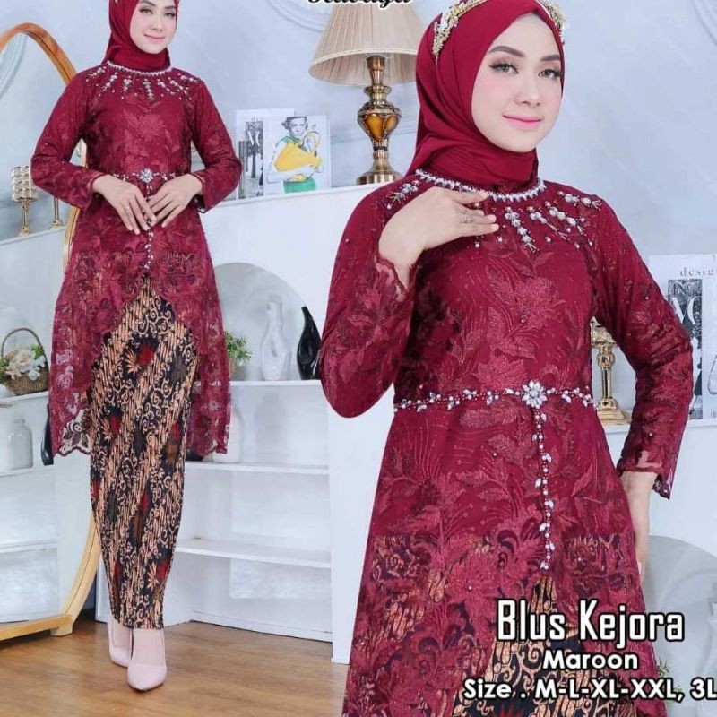 Jual Setelan Kebaya Kejora Tille Payet Motif Bunga Belah Samping Kebaya ...