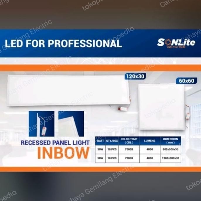 Jual lampu led panel slim light sonlite son lite 120x30 60x60 50w ...