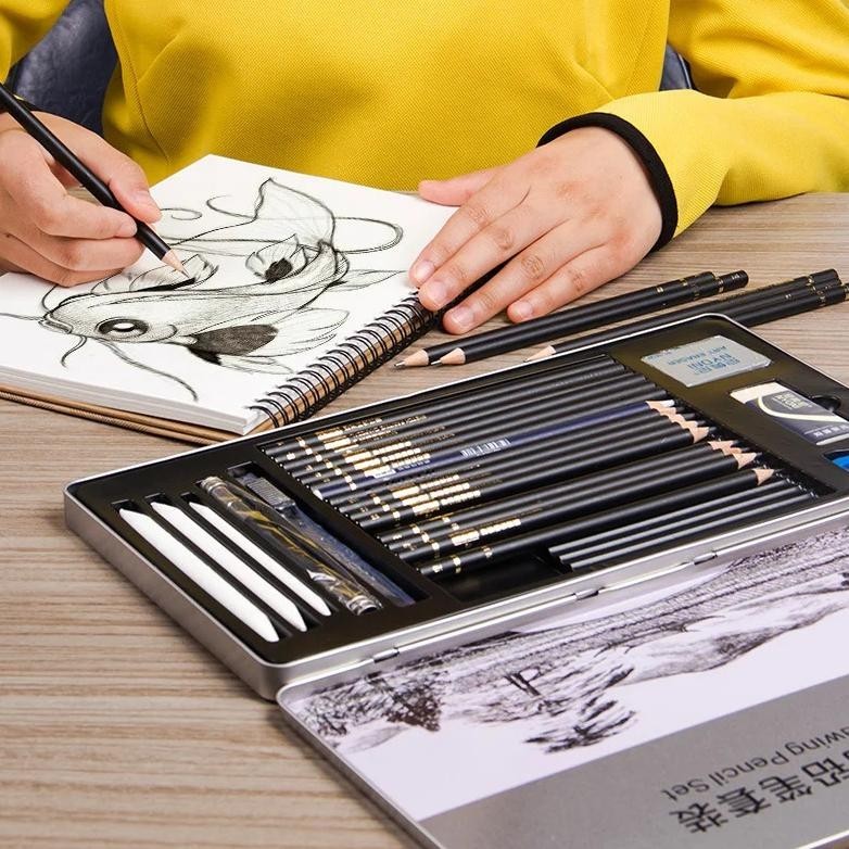 Jual Gf-5 Nyoni Drawing Pencil Gambar Set 29Pcs Metal Tin Box Pensil ...