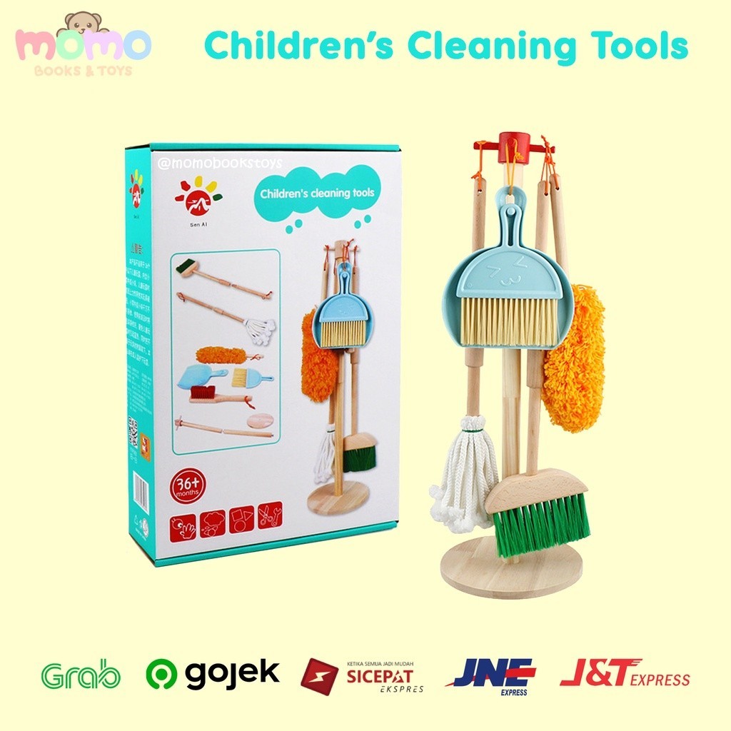 Jual [MOMO] 1 Set Children's Cleaning Tools Mainan Sapu Pel Bersih Bersih Anak Kayu Umur 3 Tahun ...