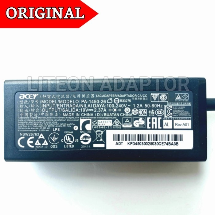 Jual Adaptor Charger Laptop Acer Adp-45Fe F 19V-2.37A 3.0X1.1Mm ...