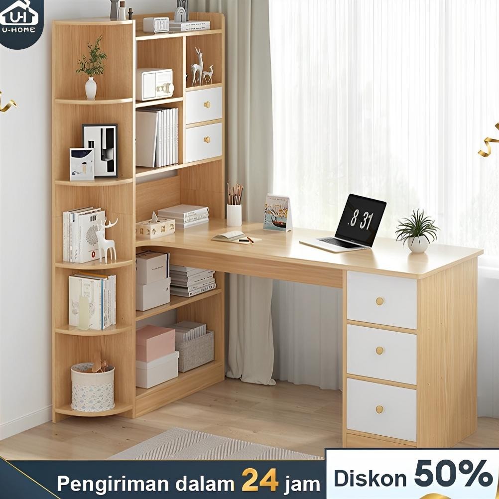 Jual Meja Komputer Dengan Rak Corner / Meja Belajar / Meja Kerja Laci ...
