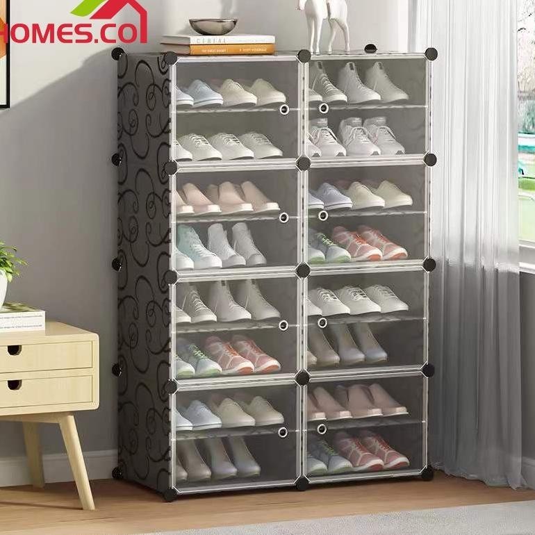 Jual 2 row 8 layer Rak Sepatu Tertutup Plastik/Lemari Sepatu Susun ...