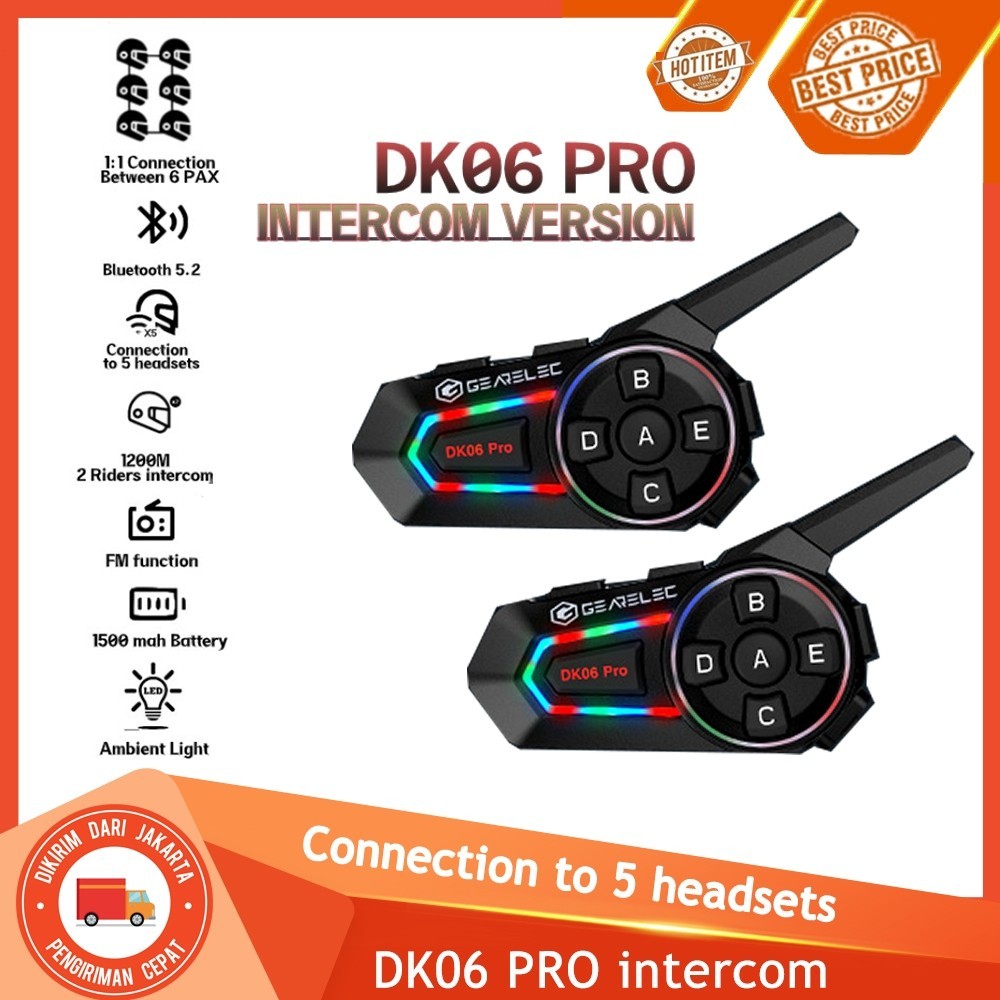 Jual Gearelec Dk06 Pro Headset Interkom Helm Sepeda Motor Untuk Koneksi ...
