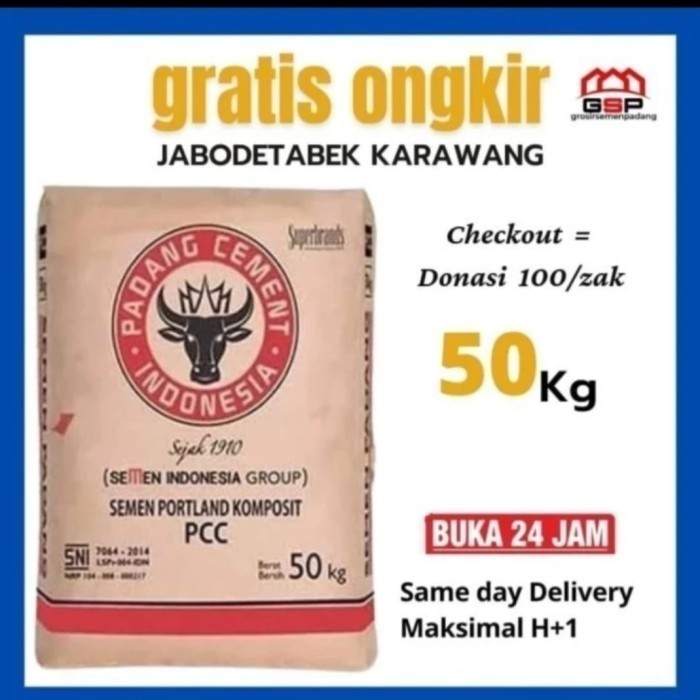 Jual Semen Padang 50kg 1/2 DO 80 zak Pengiriman 1-3 Hari Kerja Gratis Ongkir Jabodetabek ...