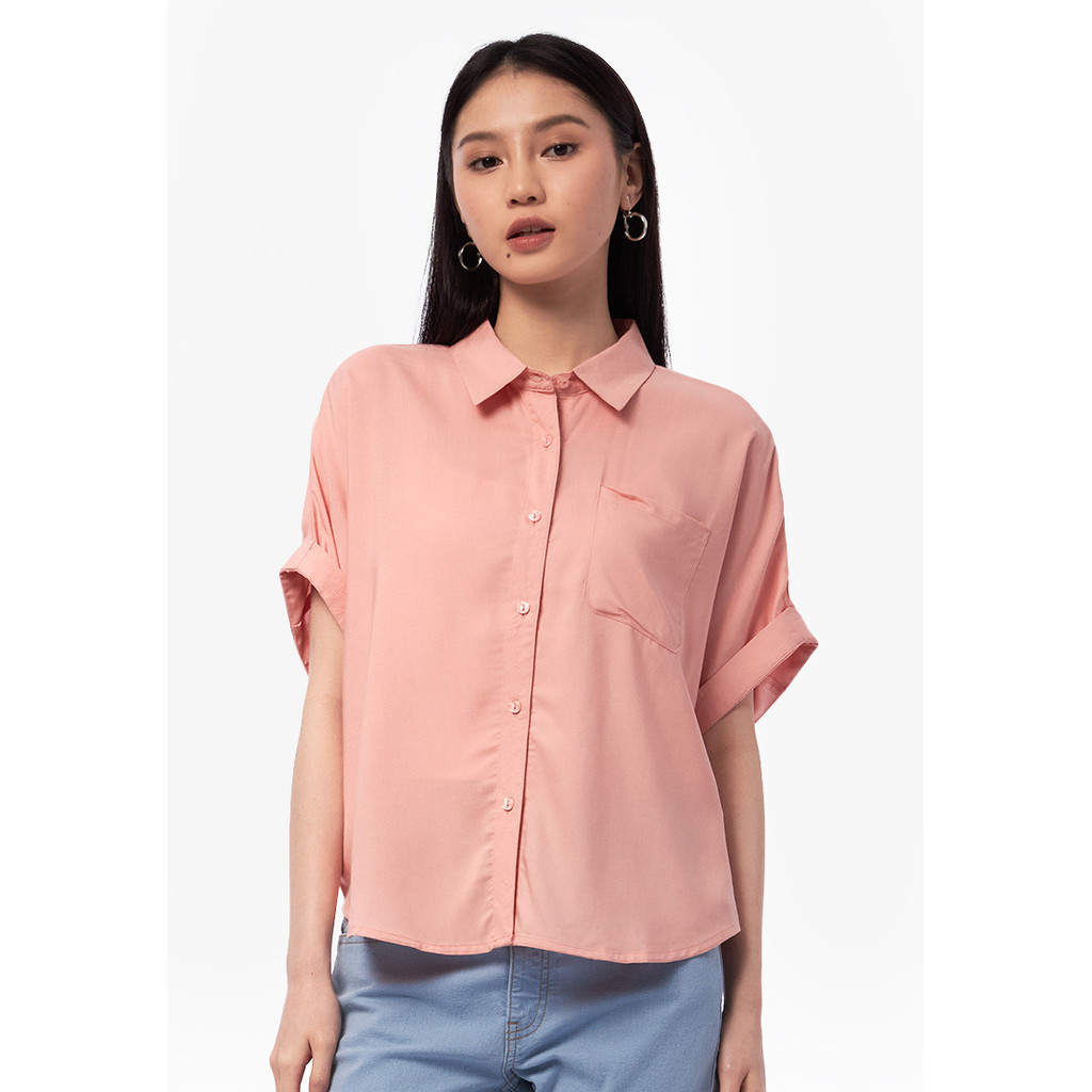 Jual COLORBOX Boxy Pocket Roundhem Shirt Peach | Shopee Indonesia