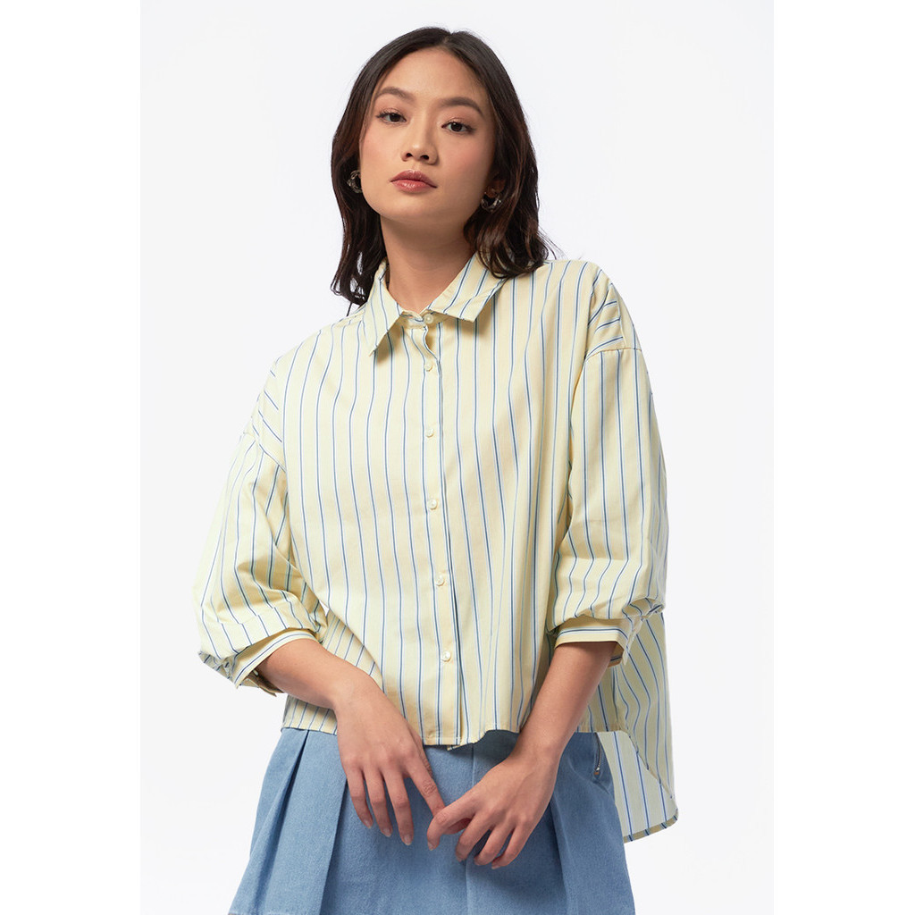 Jual COLORBOX Stripe Voluminous Short Sleeve Shirt Yellow | Shopee ...
