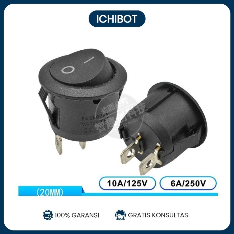Jual Saklar Bulat 2 Pin Warna Hitam 20mm Boat Switch Rocker Power ...