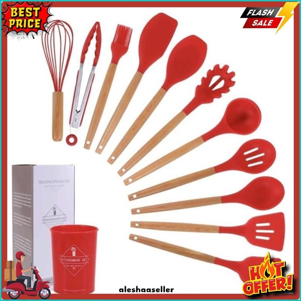 Jual Spatula Silicone Set 12 In 1 Tahan Panas Utensil Set 12 Peralatan ...